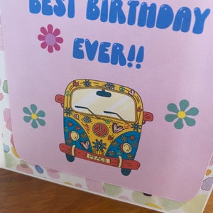 Hippie Retro Birthday Card With Custom Birth Year; Groovy Flower Power ...