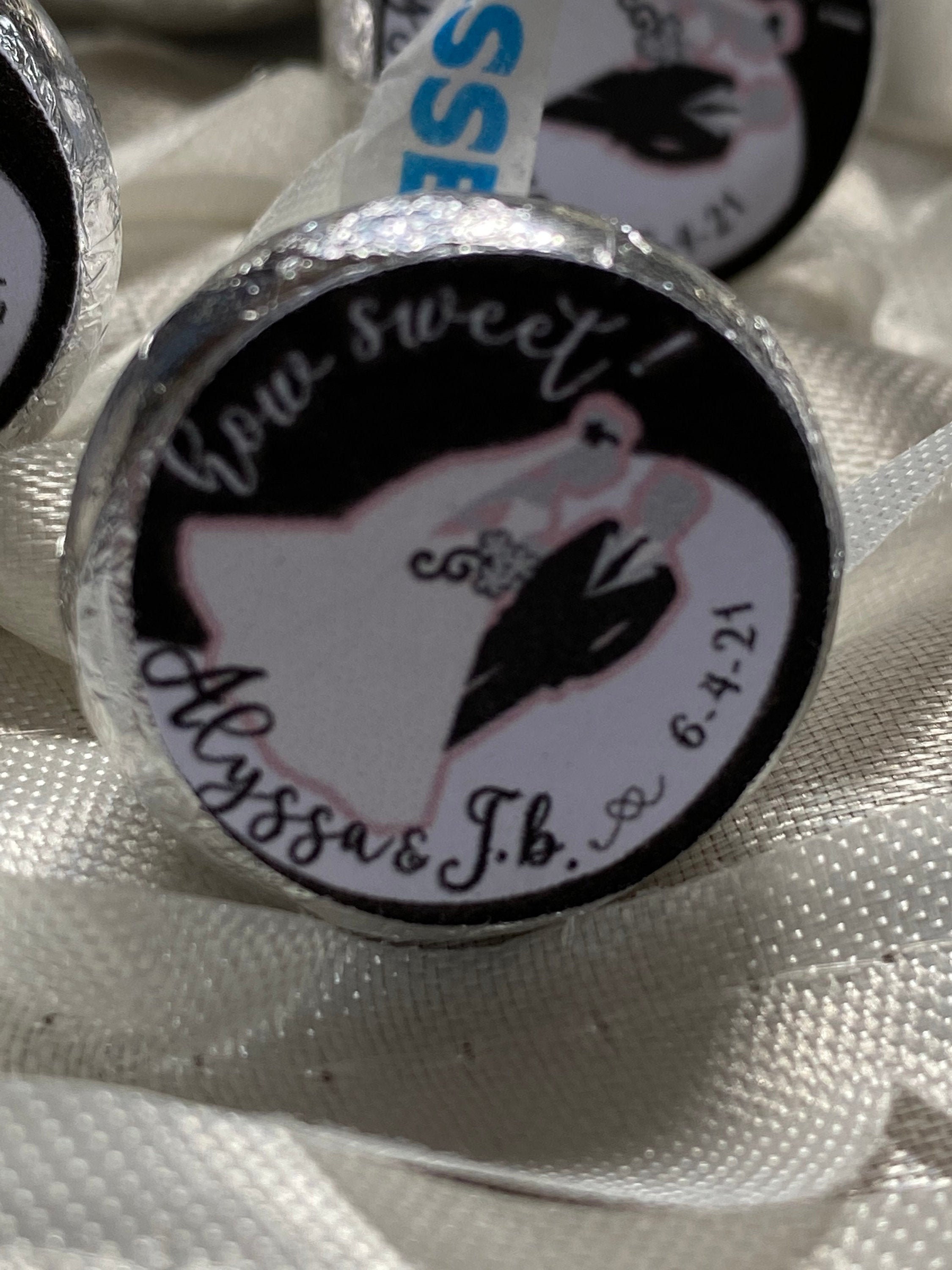 Personalized wedding stickers for chocolate kiss favors | Etsy