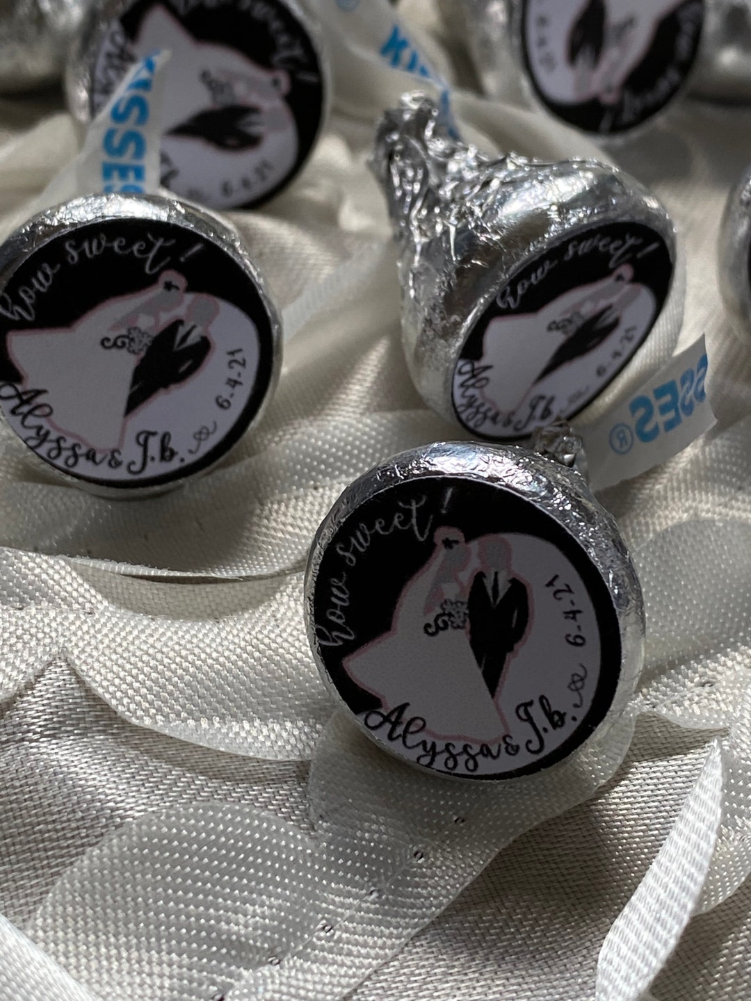 Personalized Wedding Stickers for Chocolate Kiss Favors; Custom Kiss ...
