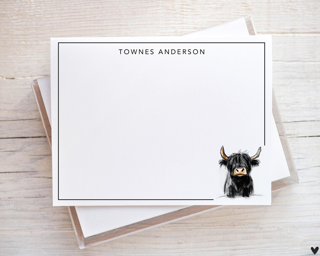 Personalized Highland Cow Stationery, Cow Note Cards and Envelopes - Etsy