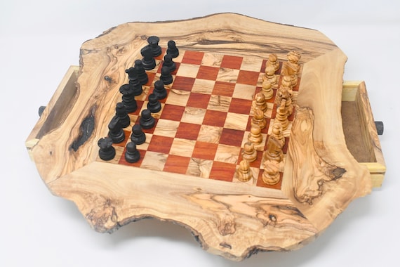 Unique Wooden Chess Set Handmade Rustic Olive Wood Chess Set - Etsy