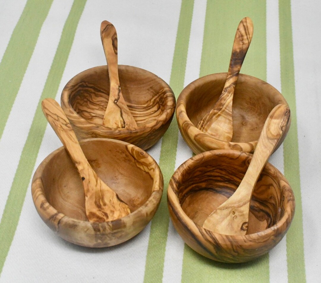 Handmade Olive Wood Bowl Set: Appetizer Bowls With Teaspoons - Etsy