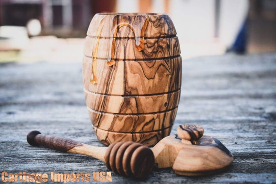 Honey Jar With Dipper Kitchen Utensil Décor Handmade Natural - Etsy