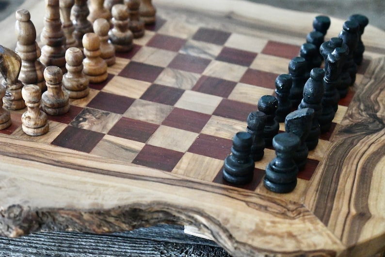 Unique Wooden Chess Set Handmade Rustic Olive Wood Chess Set - Etsy