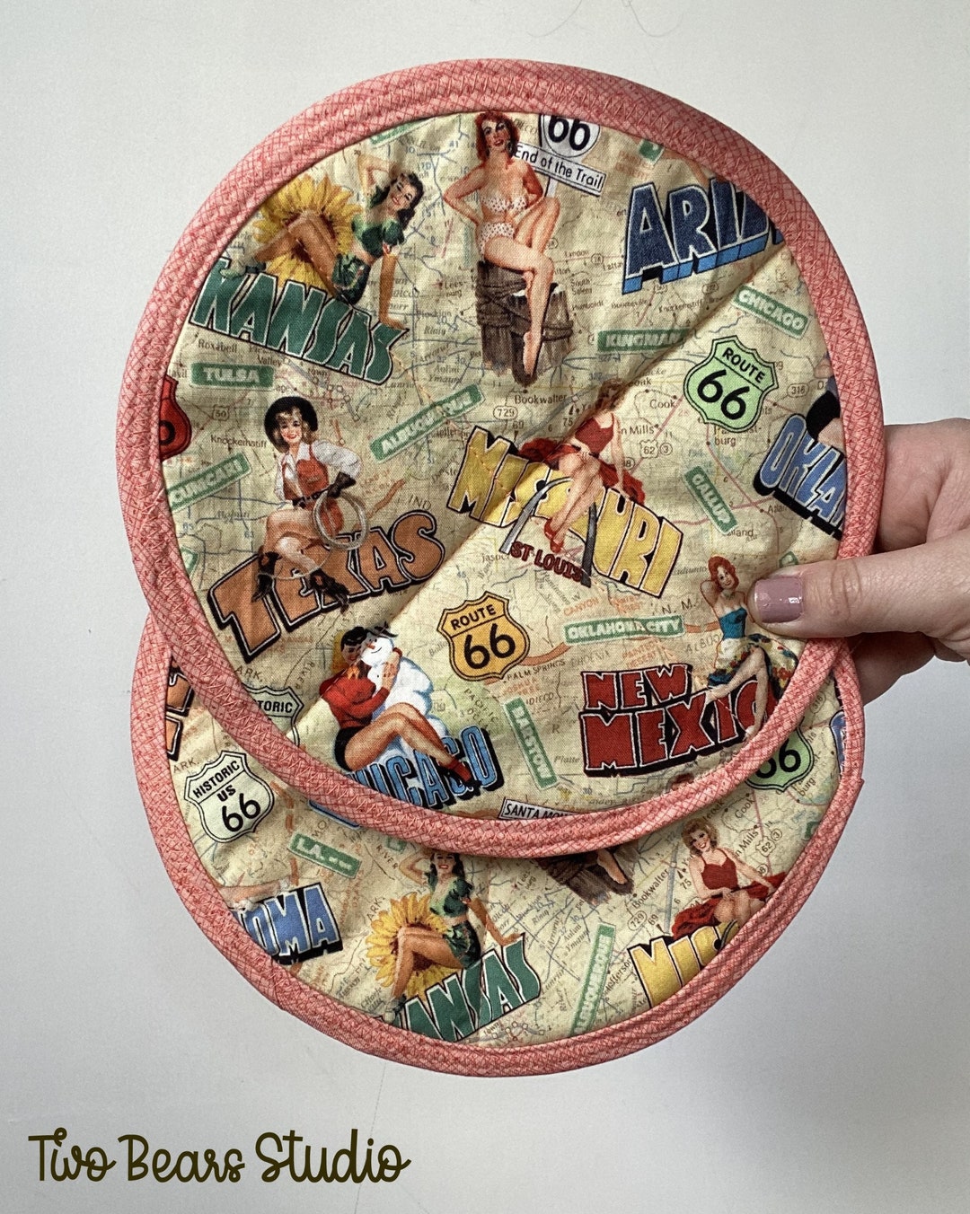 Route 66 Pin up Girls Hot Pad, Road Trip Pot Holders, Kitchen ...