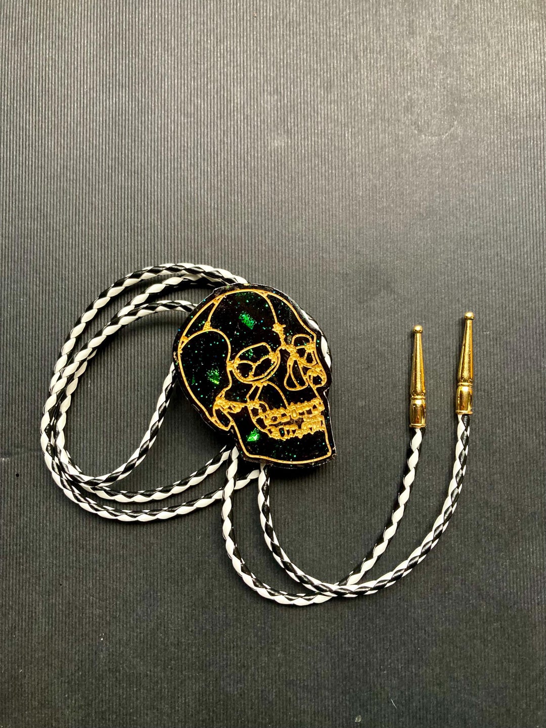 Skull Bolo Tie Black Gold Iridescent Skeleton Halloween Spooky - Etsy