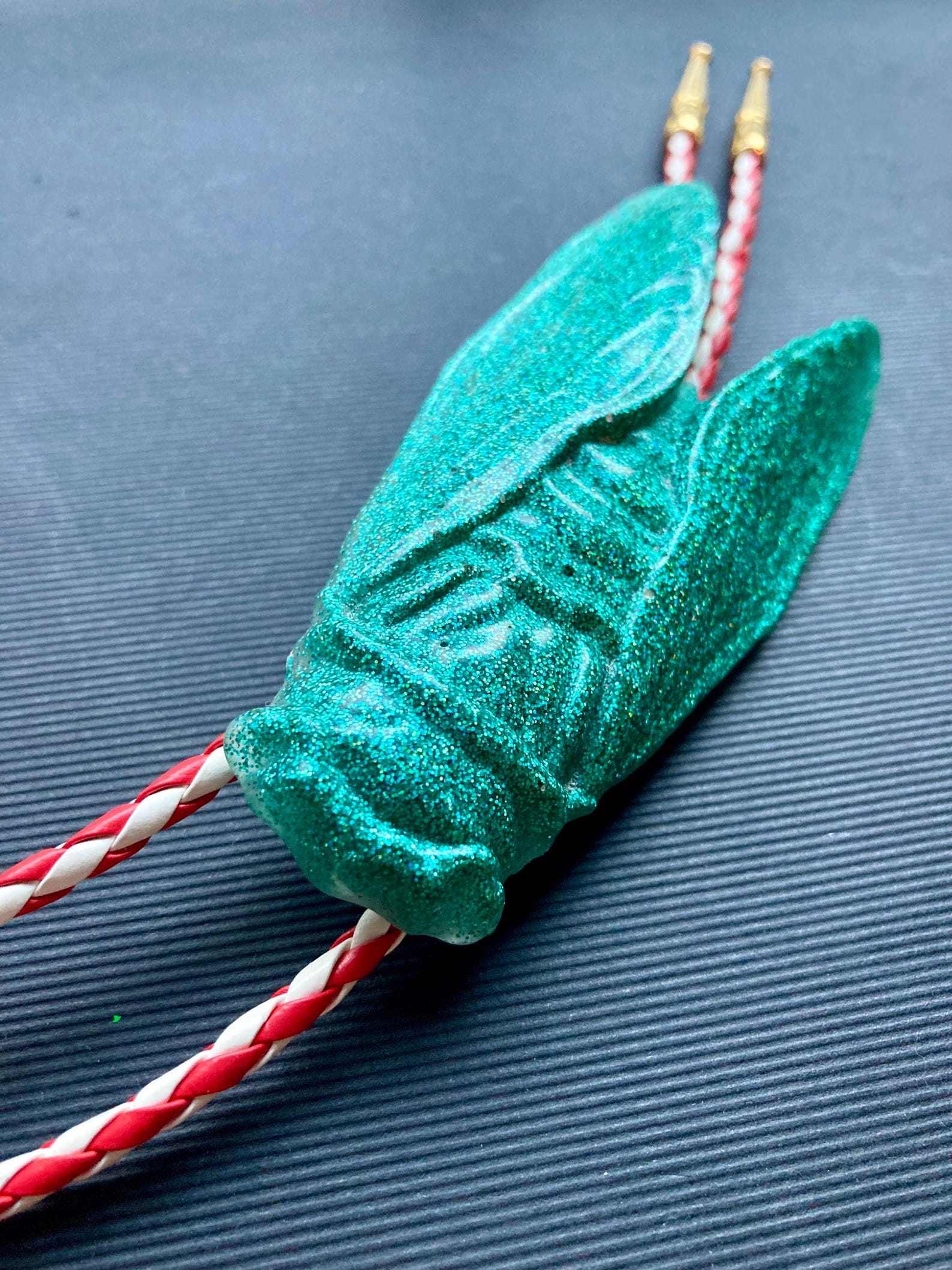 Turquoise Cicada Bolo Tie Red & White Cord Gold Tips - Etsy