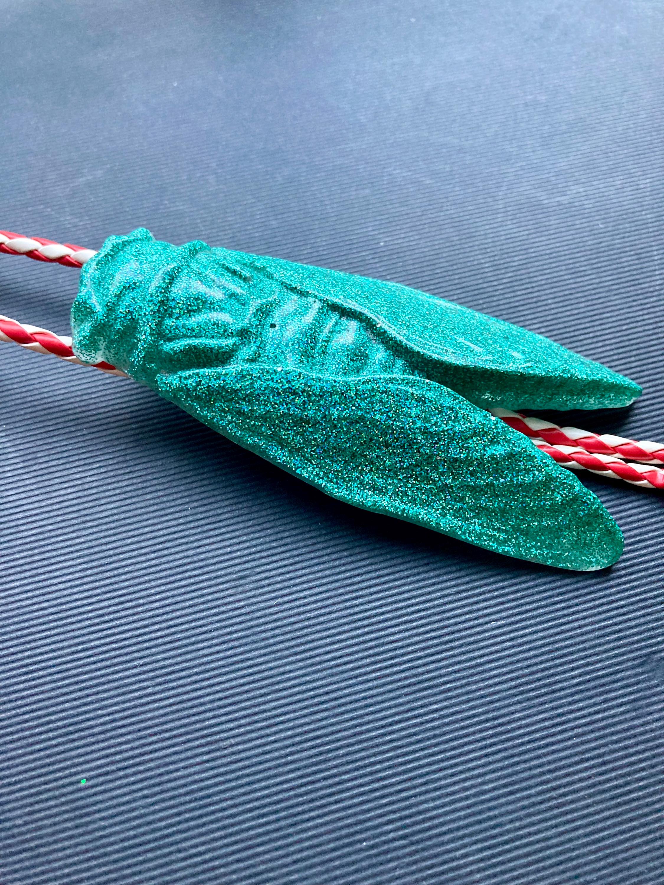 Turquoise Cicada Bolo Tie Red & White Cord Gold Tips - Etsy