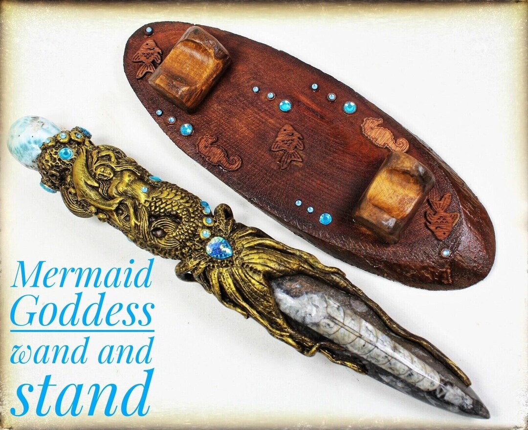 Mermaid Wand and Stand, Goddess of the Sea, Orthoceras Fossil and ...