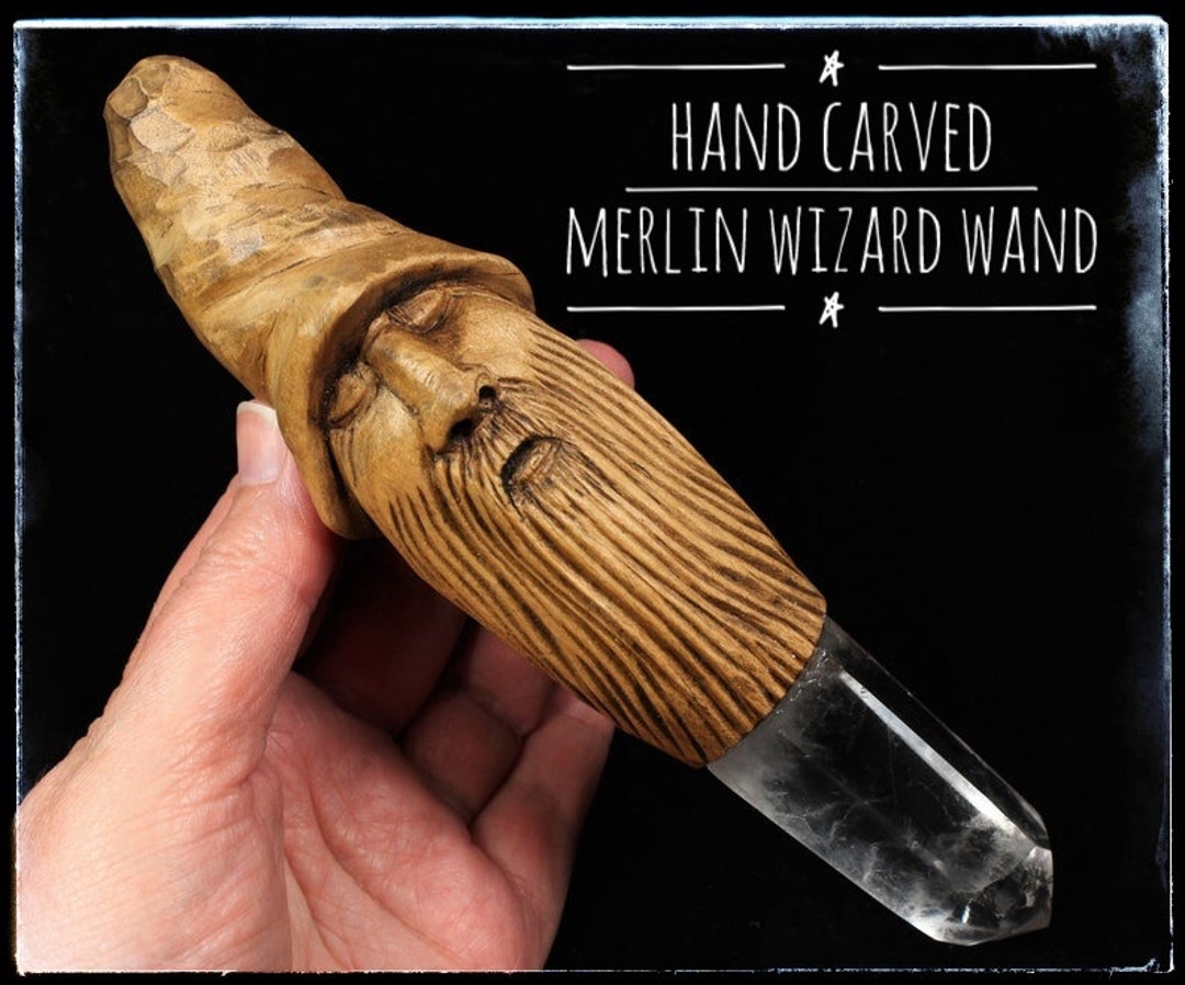 Merlin Magic Wand Hand Carved Wizard Wand With Quartz Crystal - Etsy
