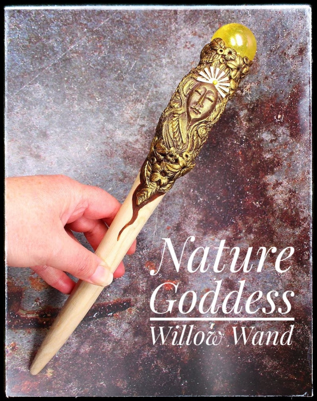 Nature Goddess Wand, Sun Goddess Willow Wood Wand, Yellow Aura Quartz ...
