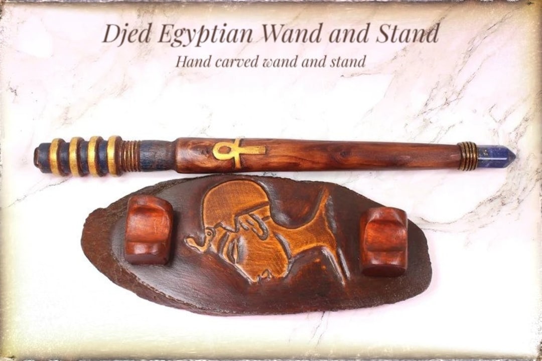 Djed Egyptian Hand Carved Wand and Stand, Lapis Lazuli Point, Egyptian ...