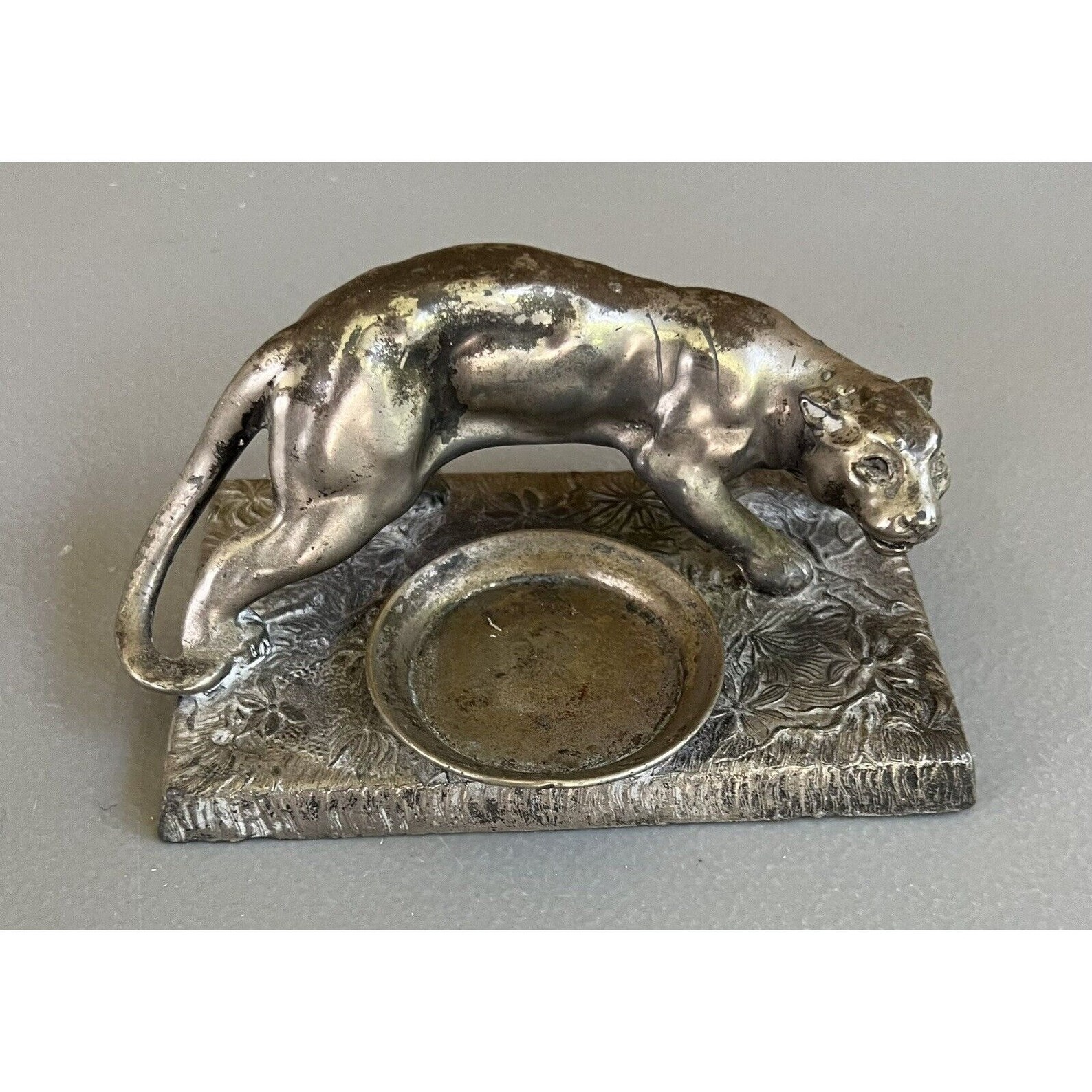 MCM Vintage Silver Tone Metal Panther Cougar Cat Figurine Sculpture ...