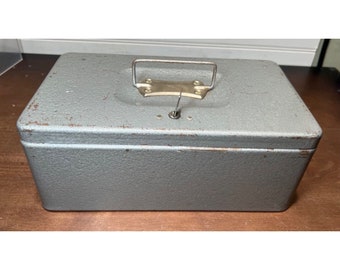 Vintage Midcentury Swanco Metal Lock Box With Key Gray Industrial ...