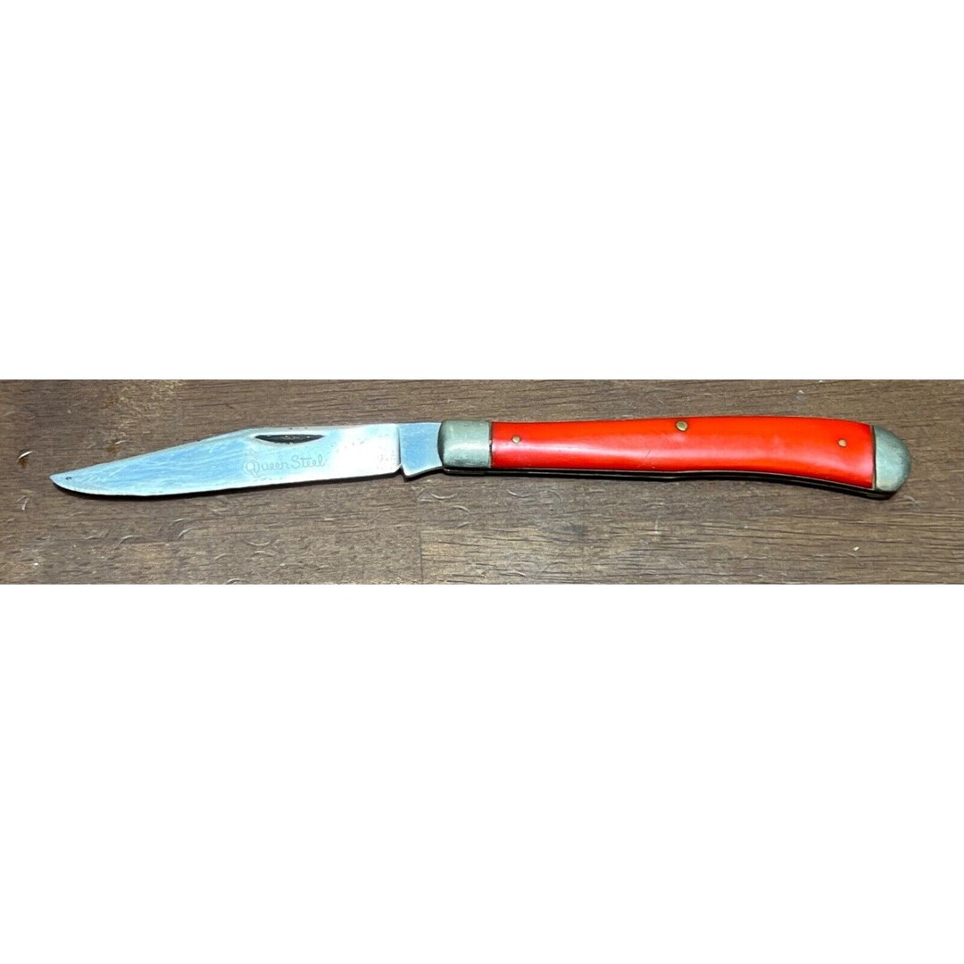 Queen Steel Vintage Red Single Blade Folding Pocket Knife *great Gift ...