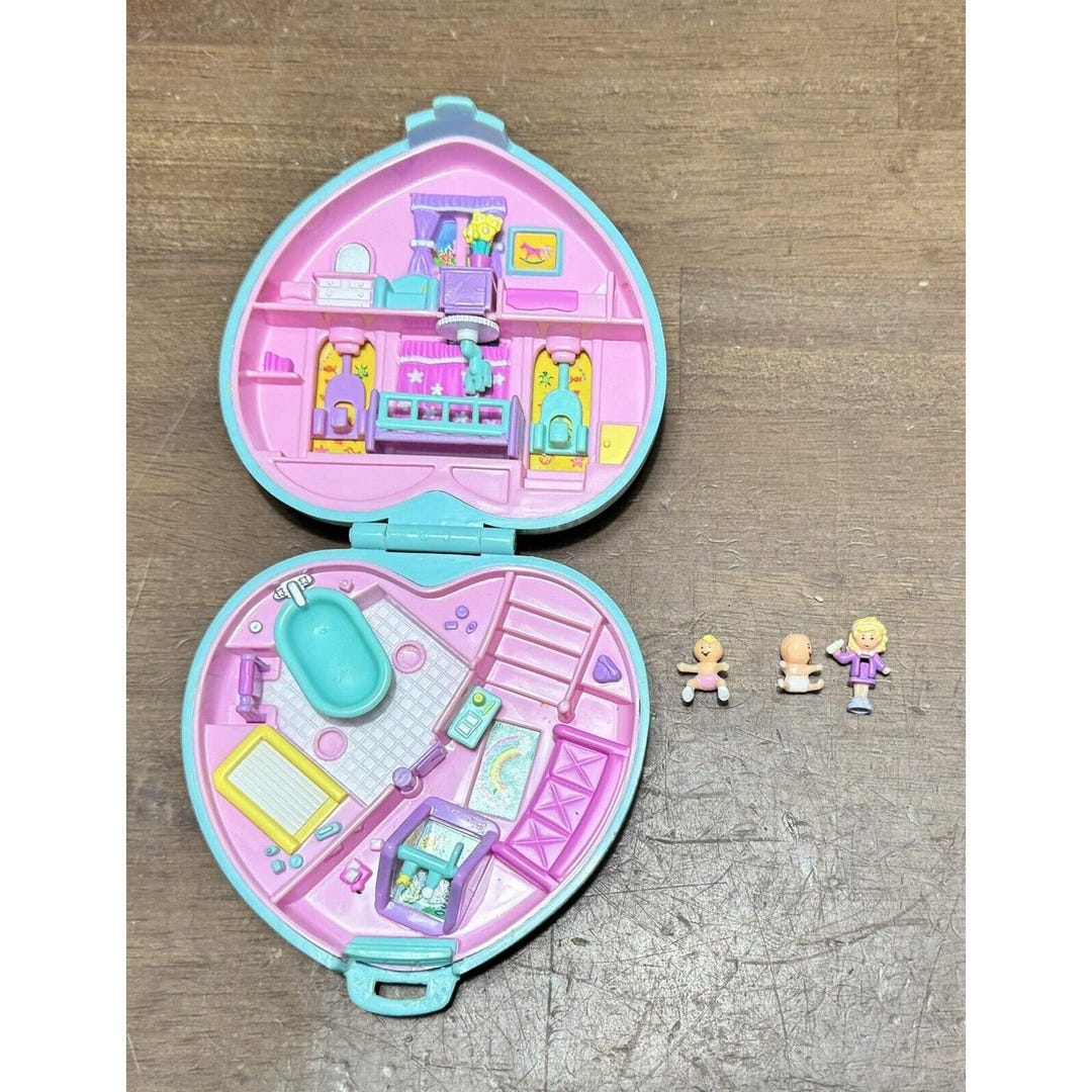 Vtg 1994 Bluebird Polly Pocket Baby Time Fun Set W/3 Figs Quilted Heart ...
