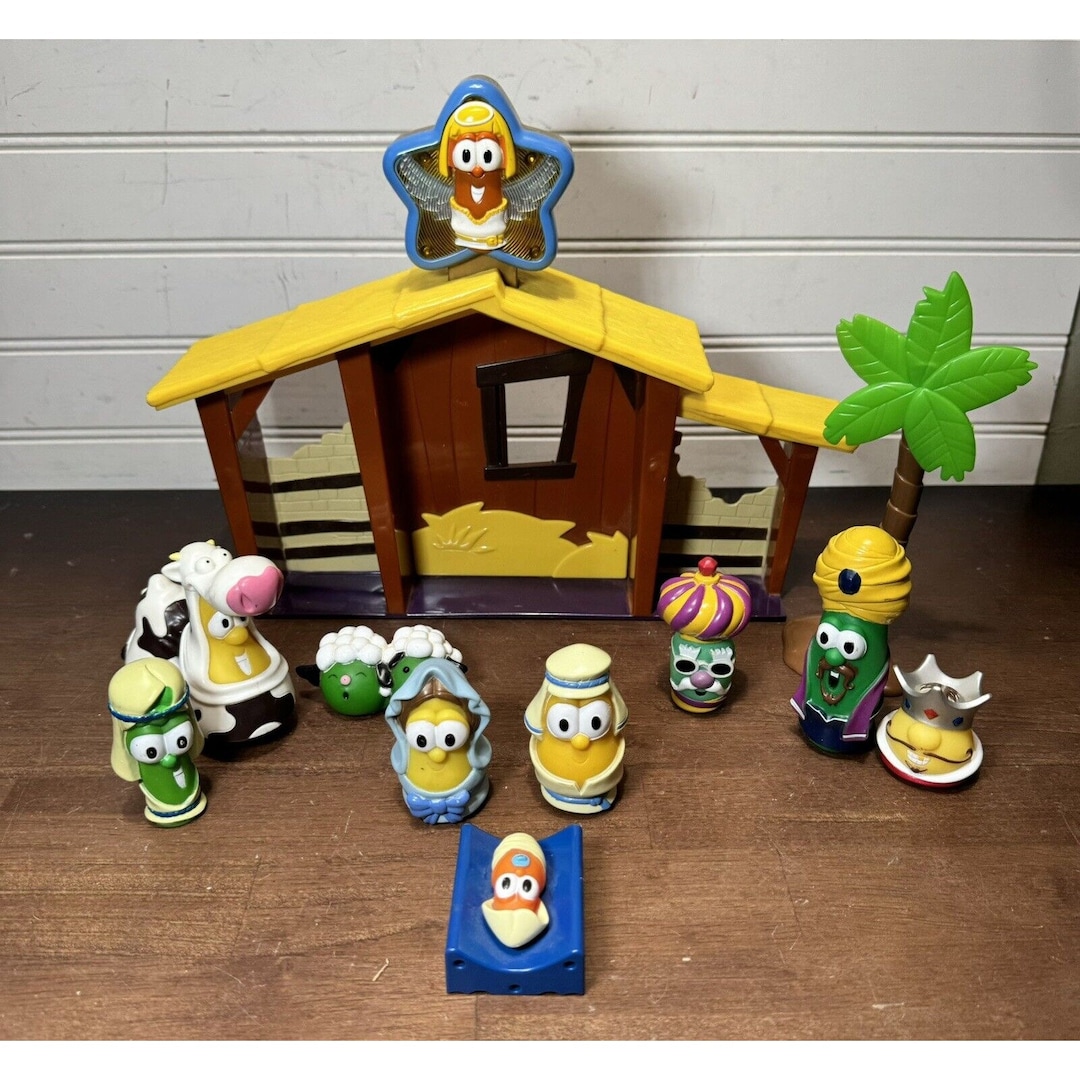 Vintage 2004 Veggie Tales Nativity Scene Manger W/lights, Music ...