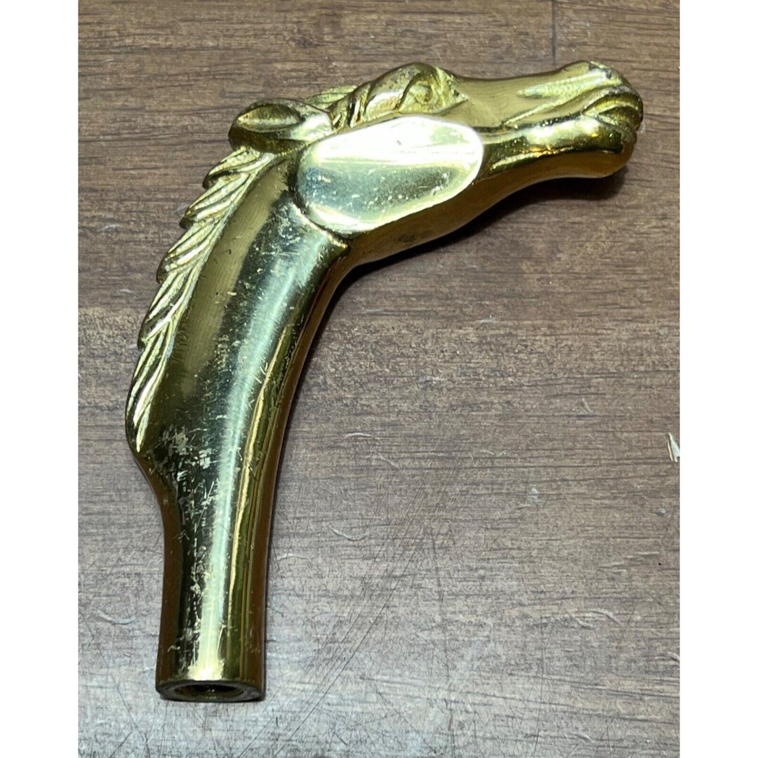 VTG Solid Brass Horse Head Cane Handle Fireplace Tool Topper Finial ...
