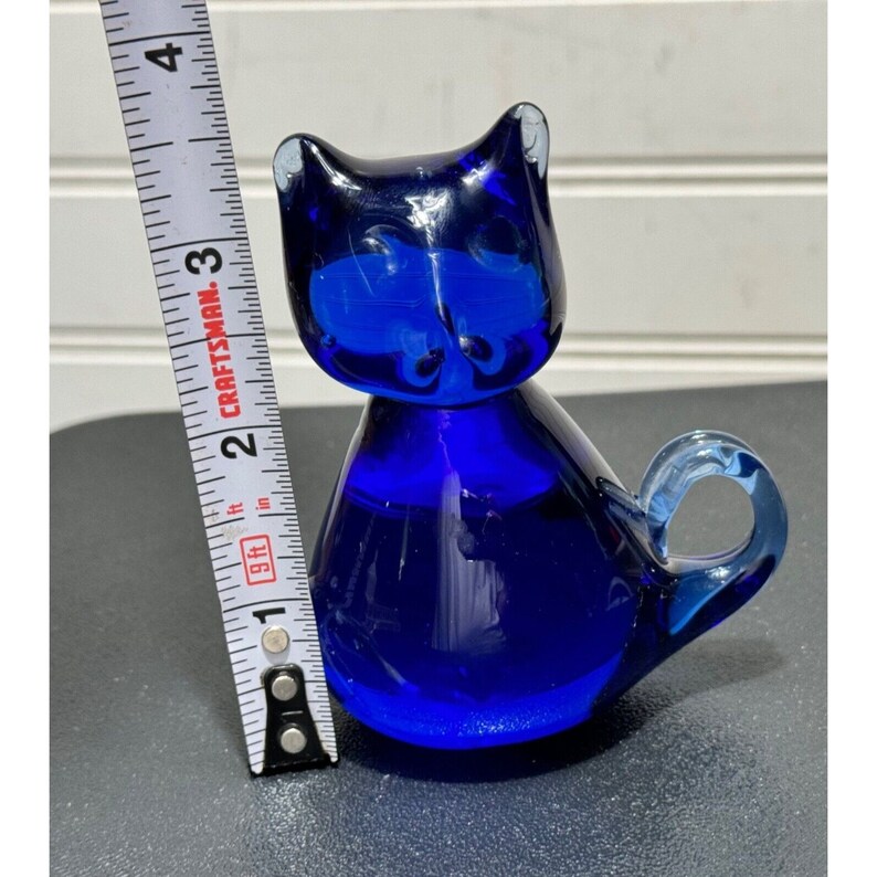 Vintage Cobalt Blue Art Blown Glass Kitty Cat Figurine Paperweight - Etsy
