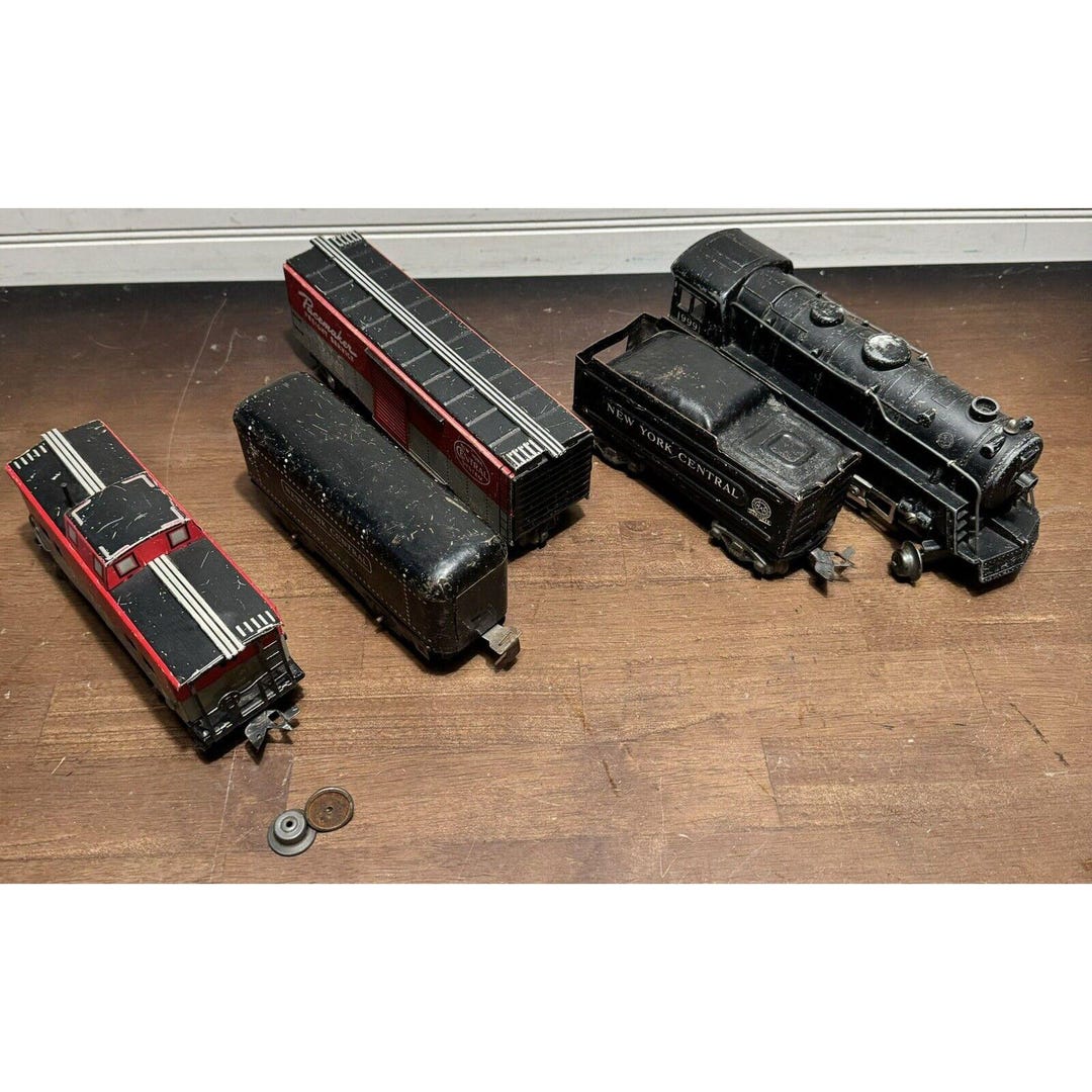 Vtg MARX 999 Locomotive W/ny Central Tender & Tin Litho Train Cars ...