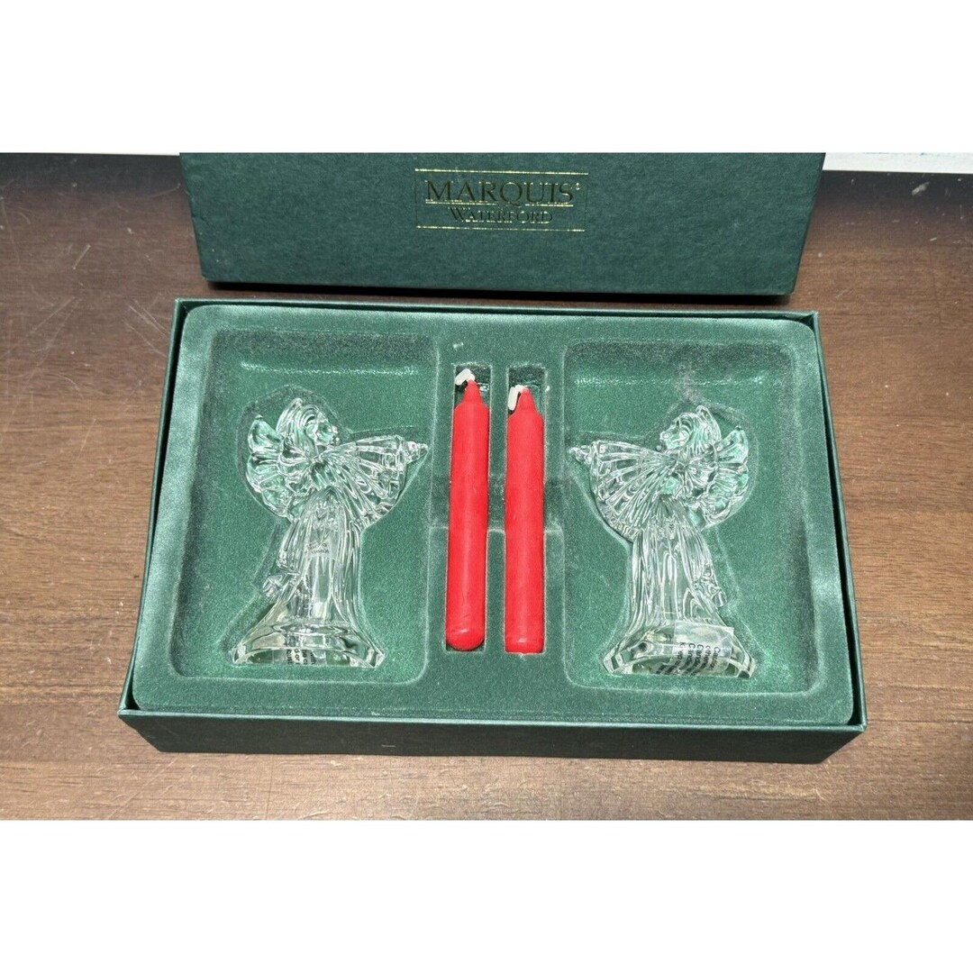 Marquis Waterford Crystal Angel Pair Candle Holders Figurines With 2 ...