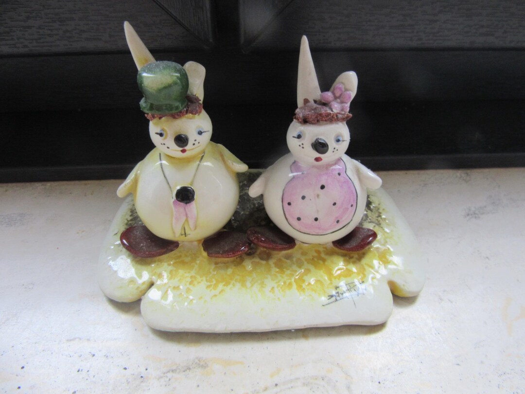 Vintage Italian Ceramic Rabbit Figurines, Signed Sculpture Couple - Etsy
