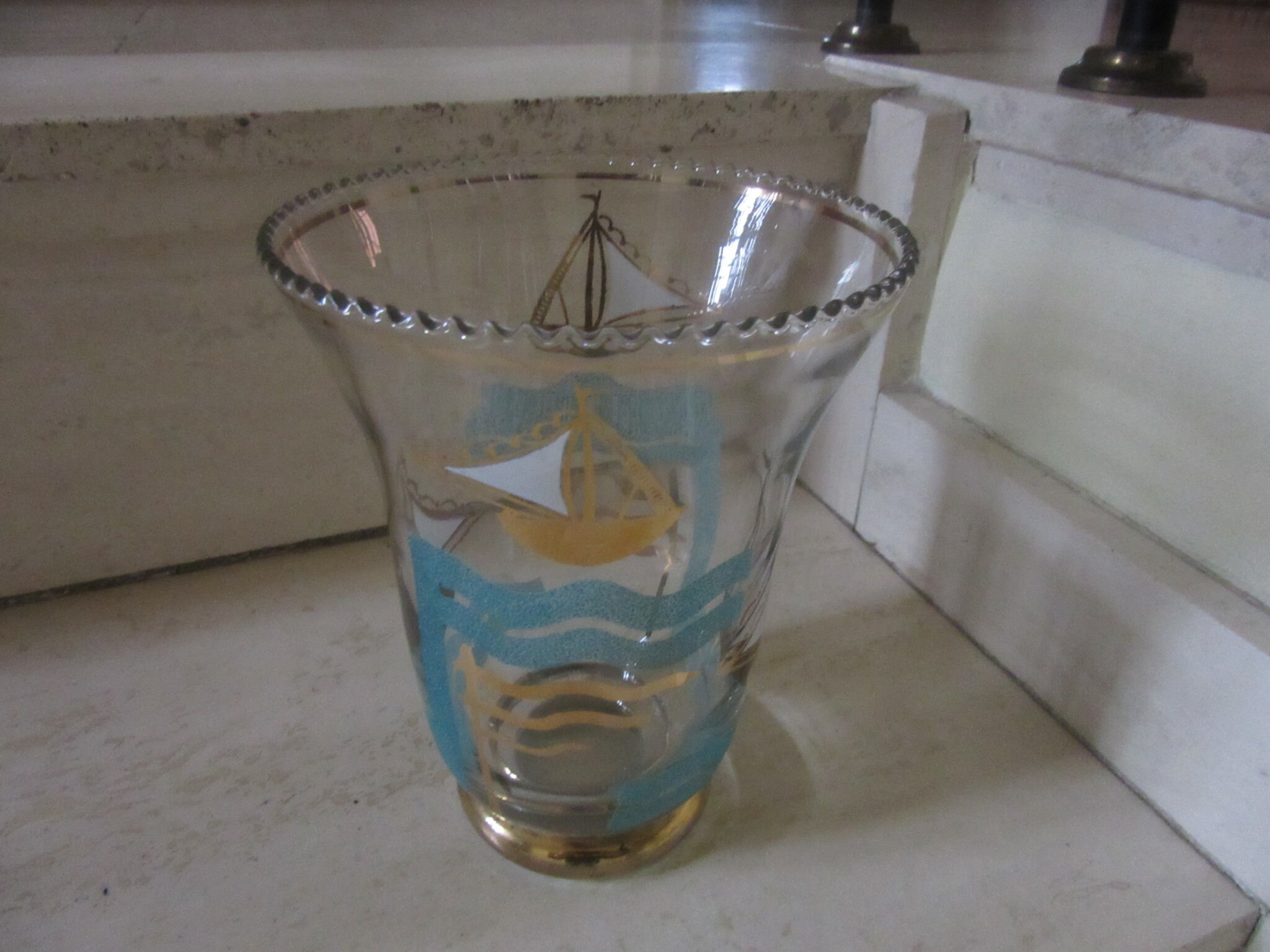 ART DECO VASE Maritime Decoration Sailing Boat Sea - Gold and Turquoise ...