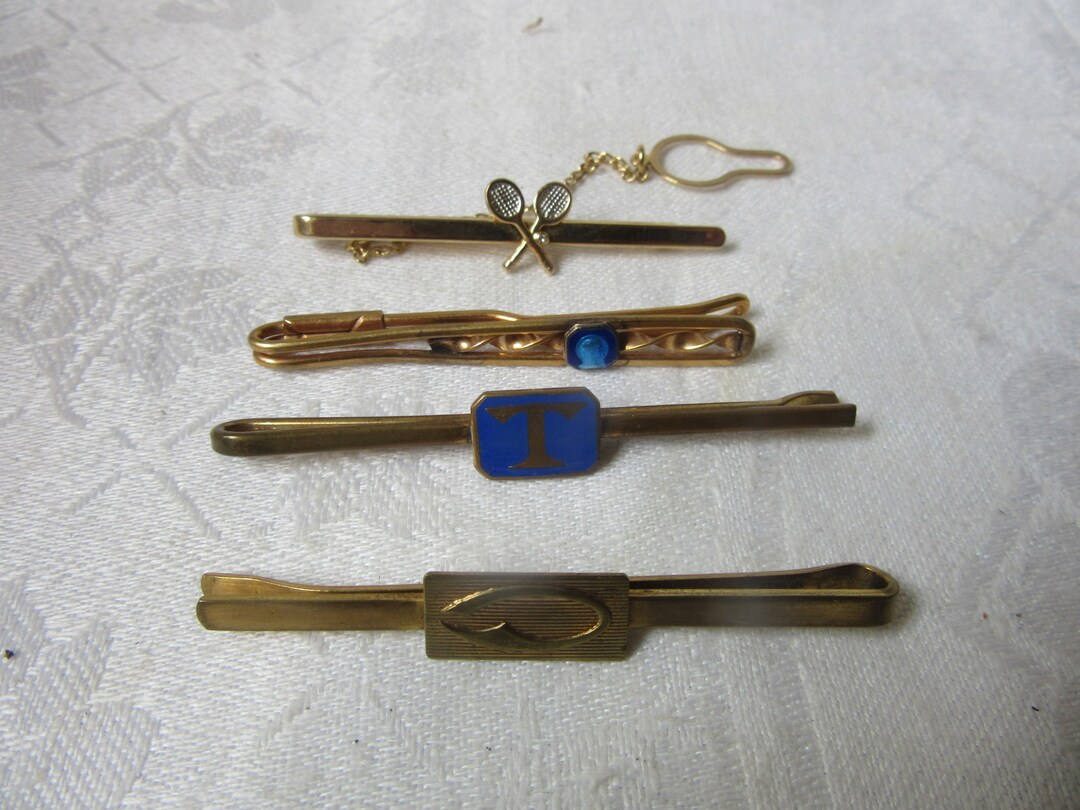 Sale : 4 Vintage Tie Bars / Clips - Gold Tone Metal - Some Enamelled ...
