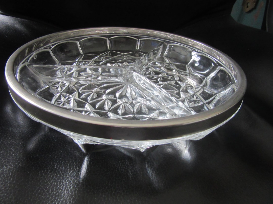 Elegant and Heavy Clear Cristal Cut Glass Serving Tray, Hors D'oeuvre ...