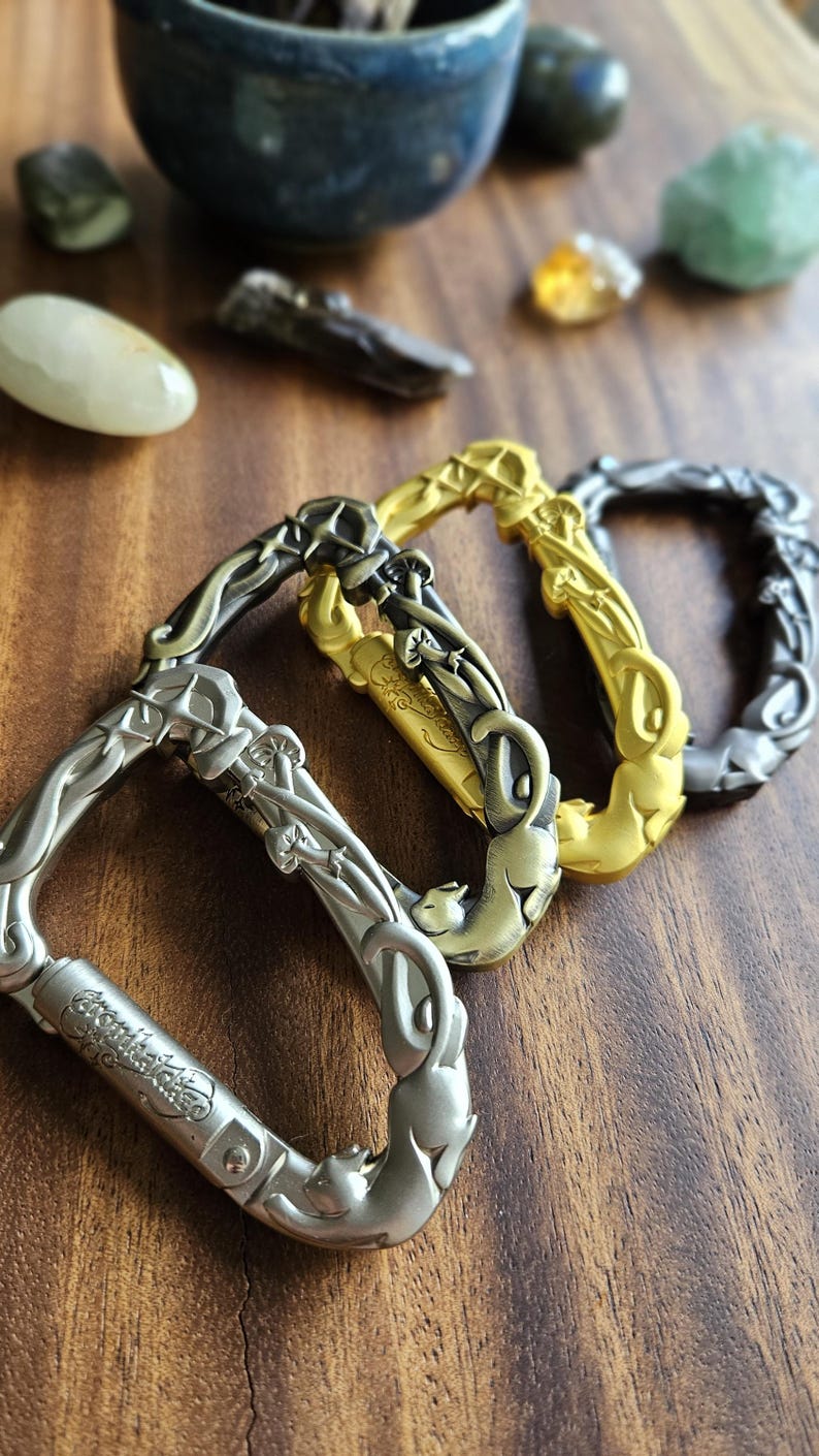 Magickal Nights Cat Carabiner: Bright Silver, Antique Gold, Yellow Gold ...