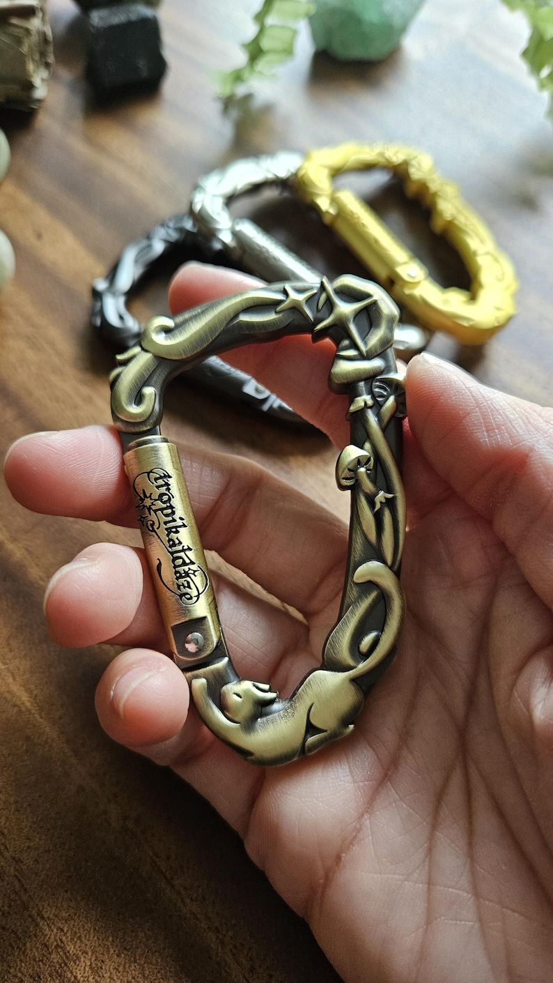Magickal Nights Cat Carabiner: Bright Silver, Antique Gold, Yellow Gold ...