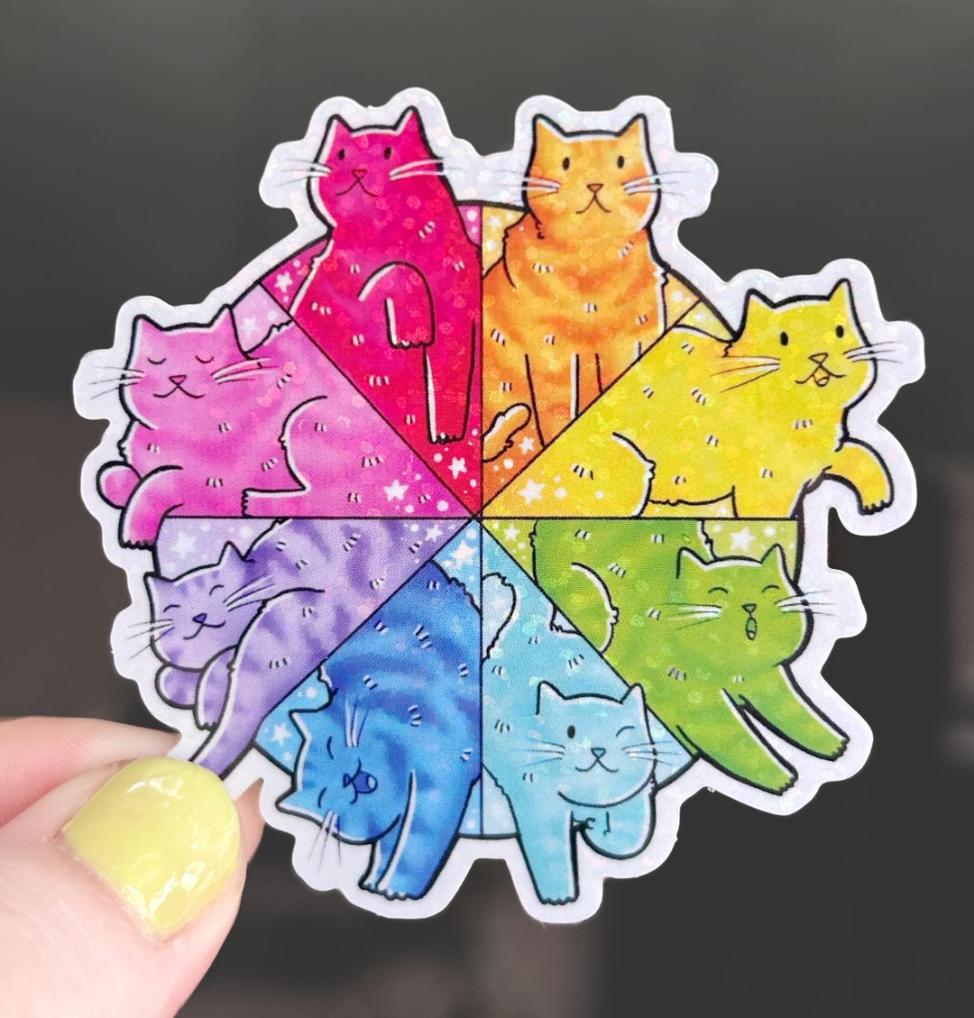 Cute Cat Colour Wheel Holographic Vinyl Sticker - Etsy