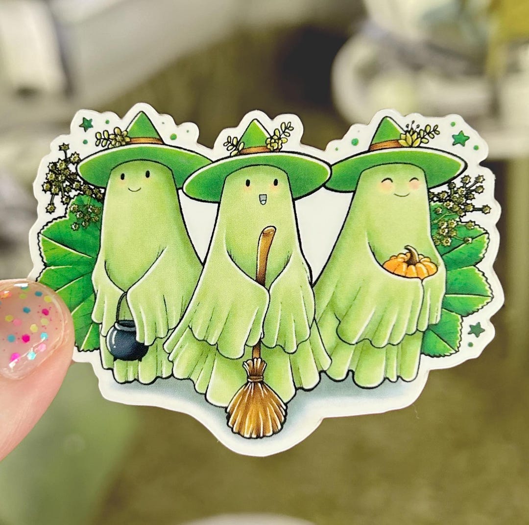 Cute Glow in the Dark Ghost Witches Vinyl Sticker - Etsy