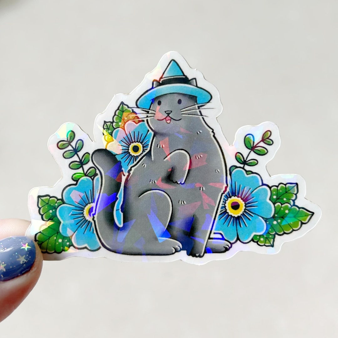 Cute Holographic Witch Cat Vinyl Sticker - Etsy