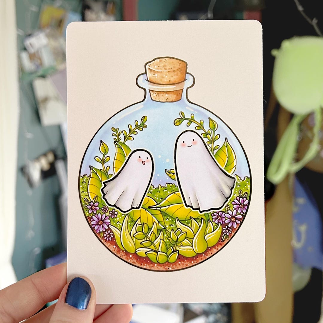 Cute Terrarium Ghosts Doodle Print - Etsy
