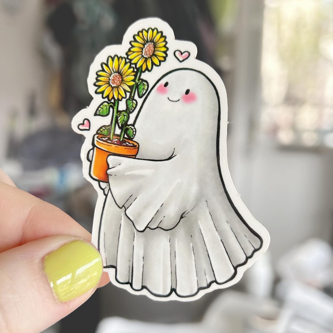 Cute Sunflower Ghost Vinyl Sticker - Etsy