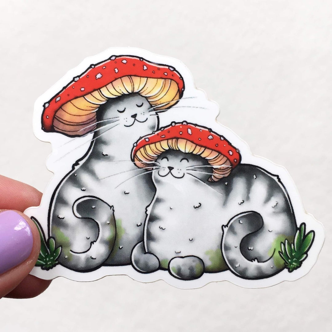 Cute Mushroom Cats Vinyl Sticker - Etsy