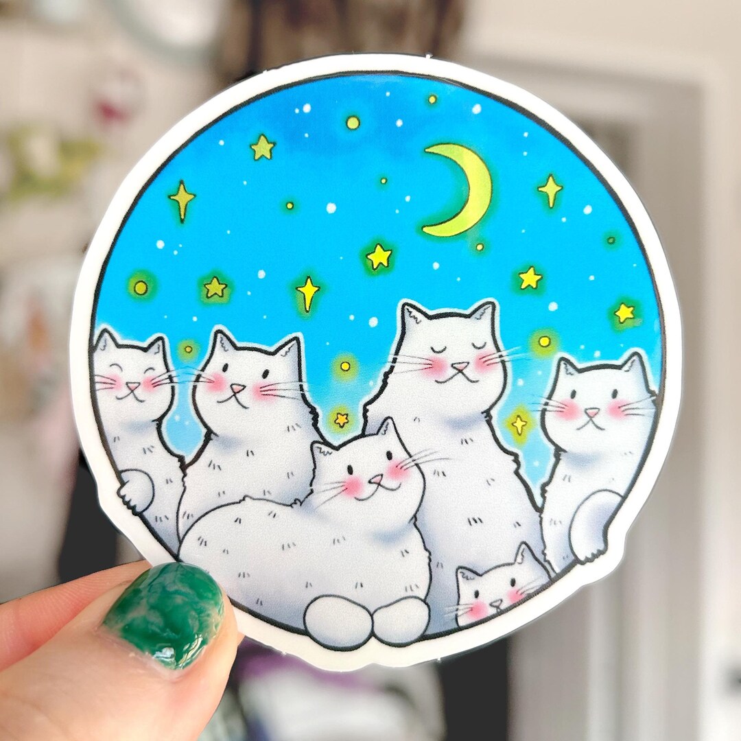 Cute Holographic White Cats Vinyl Sticker - Etsy