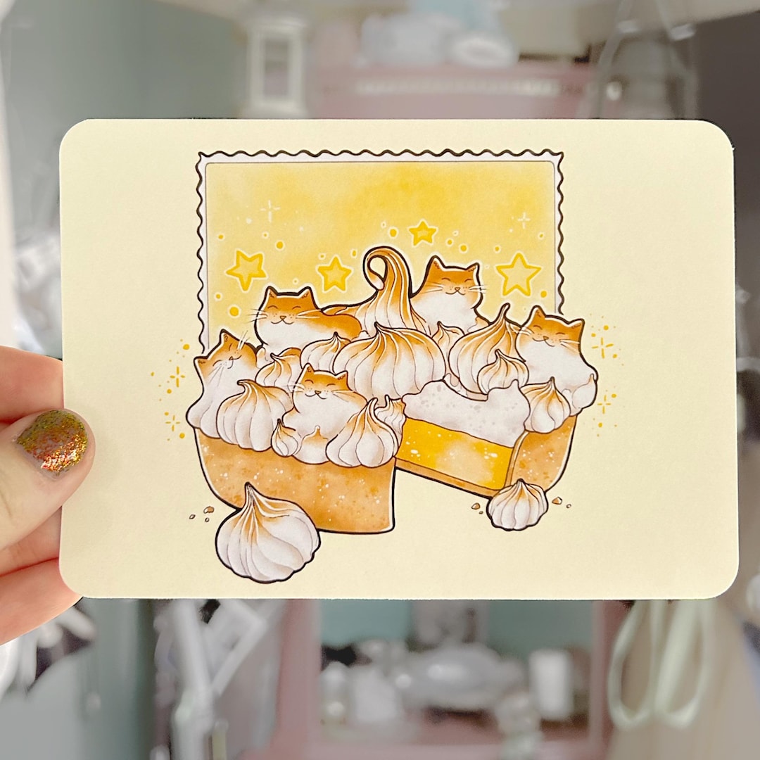 Cute Lemon Meringue Pie Cats Doodle Print - Etsy