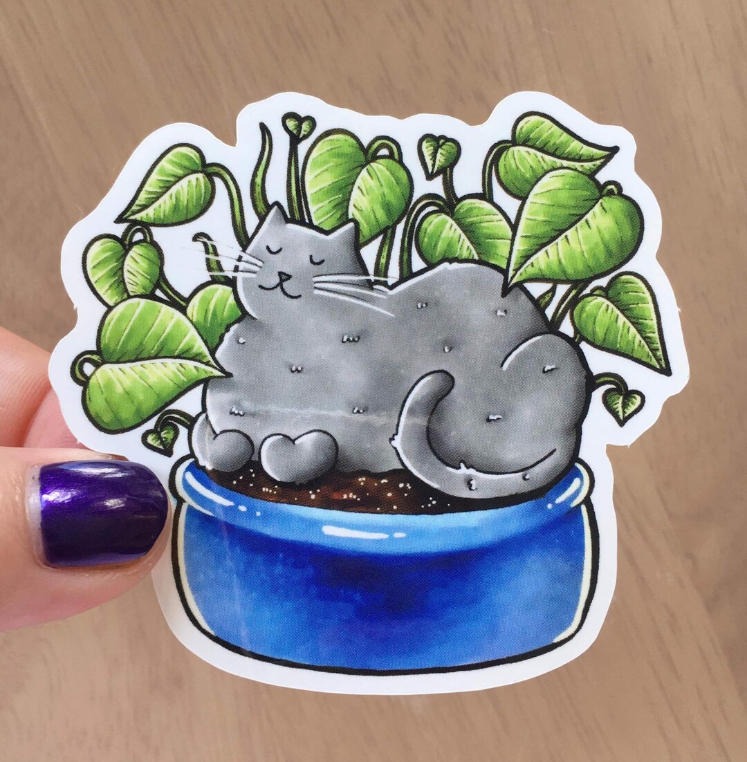 Cute Cat Plant Vinyl Sticker - Etsy