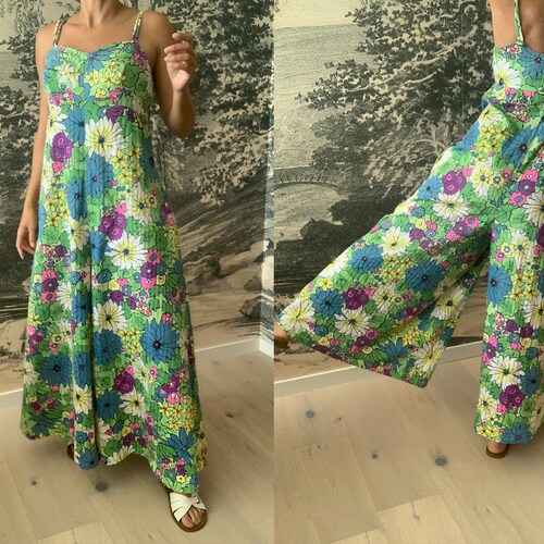 Vintage 70s Palazzo Jumpsuit Small B32 Psychedelic - Etsy