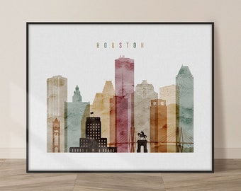 Houston Skyline Abstract Watercolor Texas Art Print Wall - Etsy