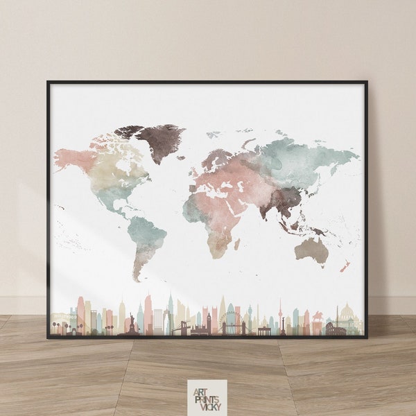 World Map Wall Art - Etsy