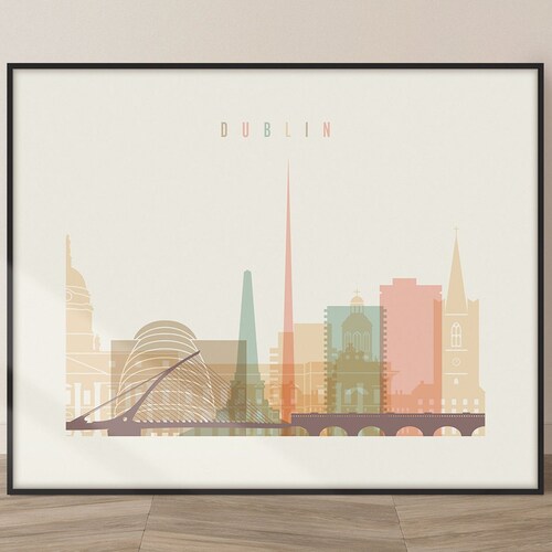 Dublin Skyline Ireland Cityscape Art Poster Print Blue Red - Etsy