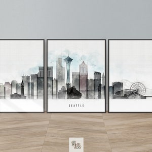 Seattle Skyline Art Print Seattle 3 Piece Wall Art Seattle - Etsy