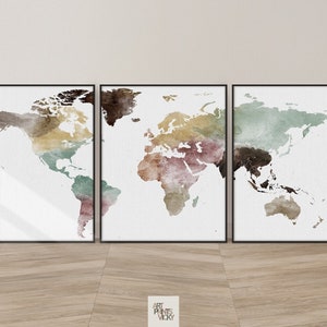 World Map 3 Piece Wall Art Prints, Map of the World Poster Set ...