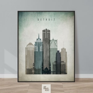 Detroit Art Print Detroit Wall Art Poster Skyline Travel - Etsy
