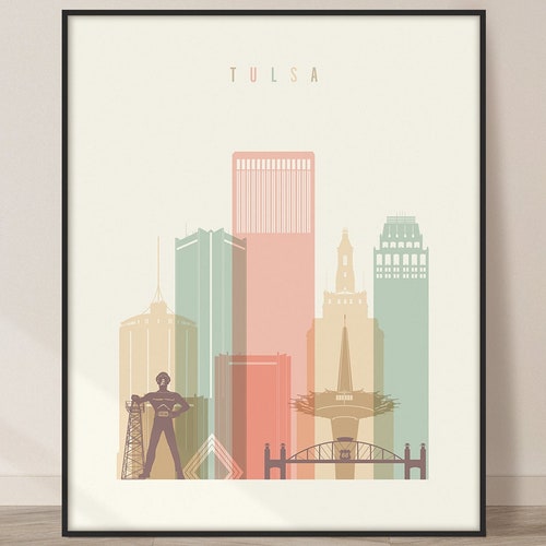 Tulsa Skyline Oklahoma Cityscape Painting Art Print Poster CX - Etsy
