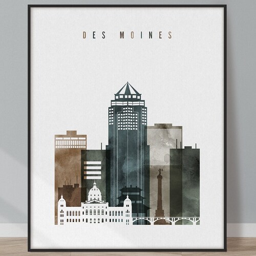 Des Moines Skyline Art Print City Skyline Poster Des | Etsy