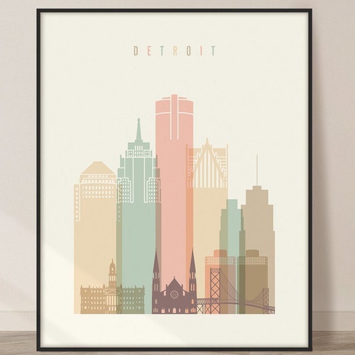 Detroit Skyline Print Michigan Printable Detroit Poster - Etsy